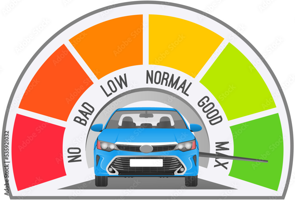 Speedometer and sport car, speed control. Tachometer with color sectors ...