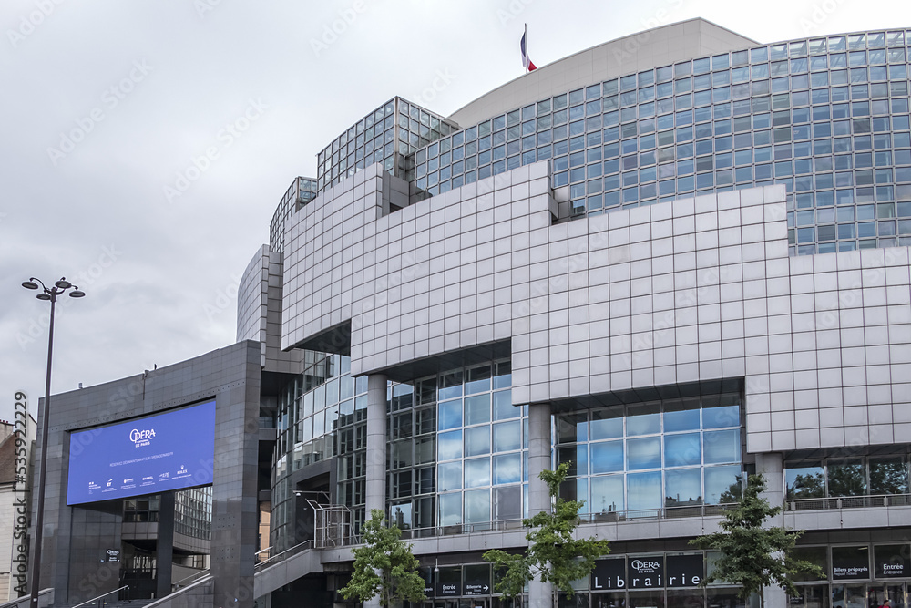 Modern opera house “Bastille opera” on Place de la Bastille. Bastille ...