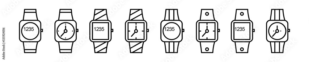 Time clock line icons Alarm and Smartwatch Time 24 hour clock,Set of Timer vector icons Count ...