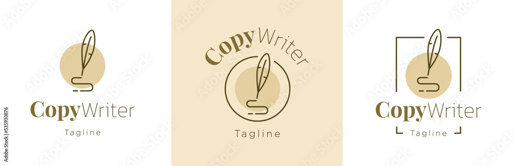 Modern copywriter logo design set, content writing business symbol ...