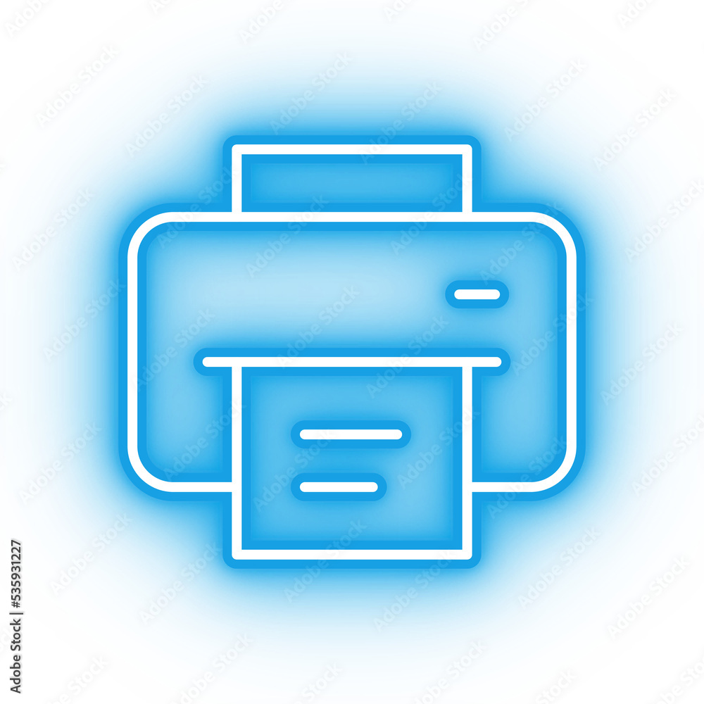 Neon blue print icon, glowing printer on transparent background Stock ...