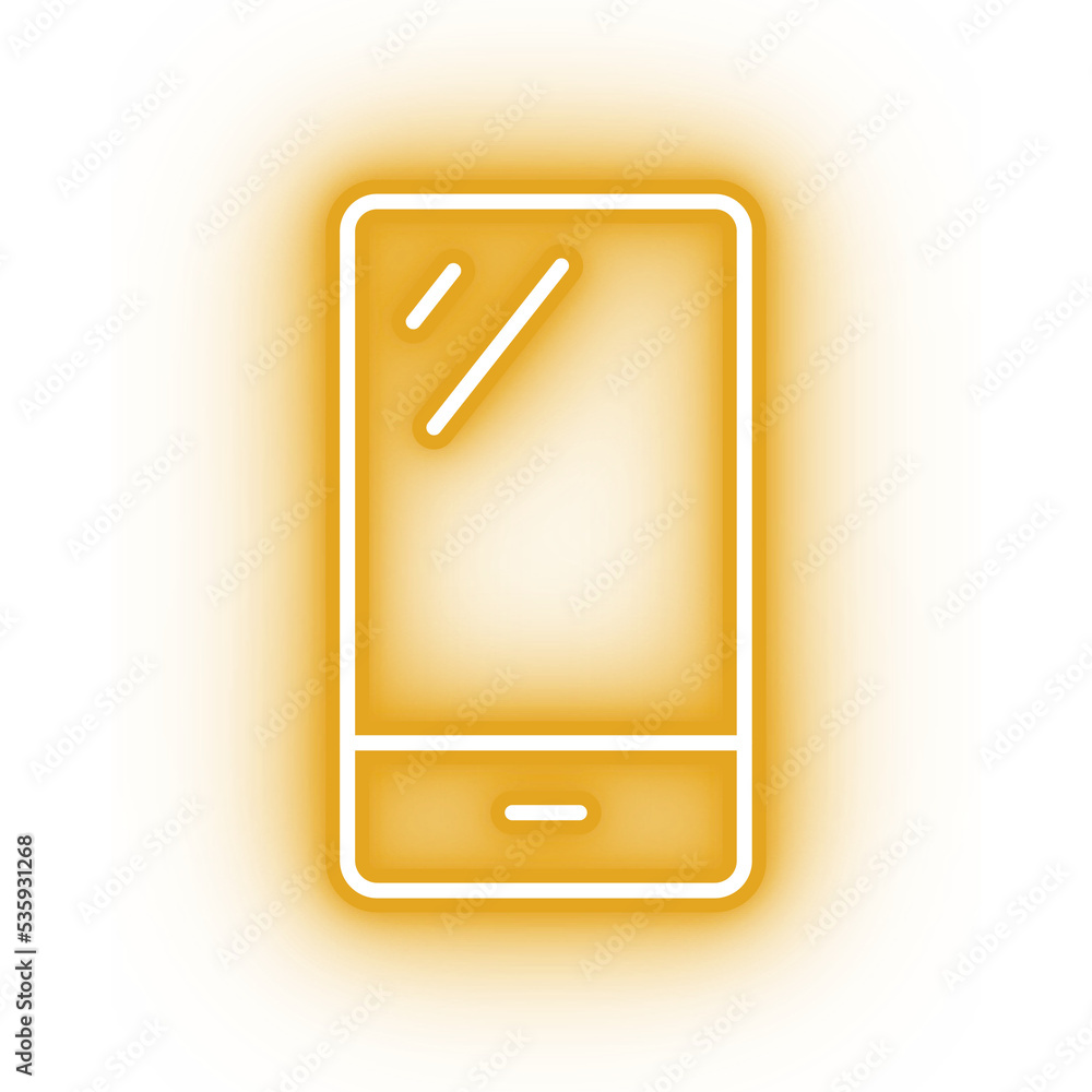 Neon yellow phone icon, glowing mobile phone on transparent background ...