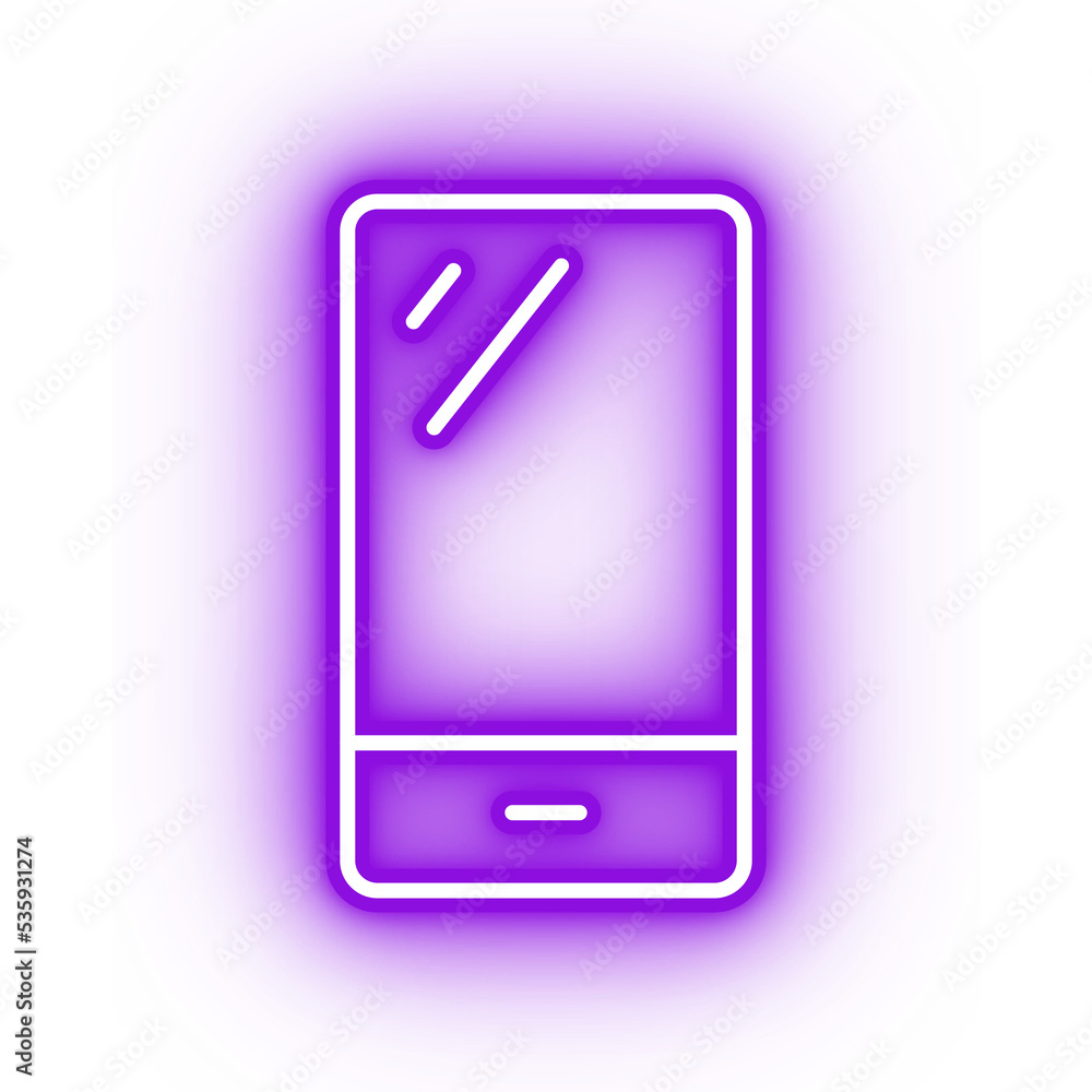 Neon purple phone icon, glowing mobile phone on transparent background ...