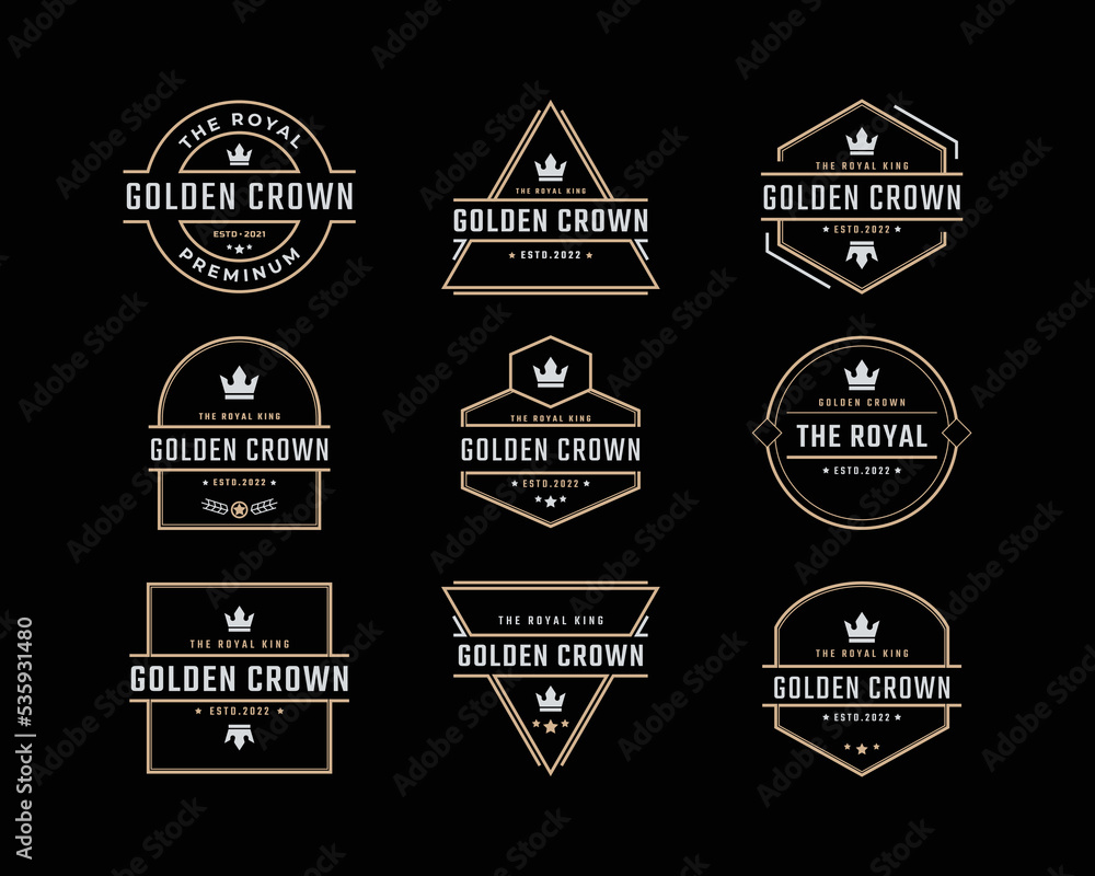 Golden King Crown Royal Vintage Retro Classic Luxury Label Logo Design ...