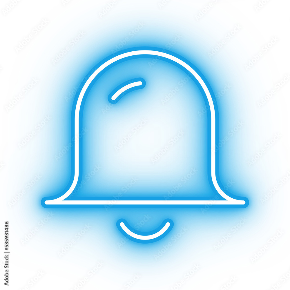 Neon blue bell icon, glowing notification icon on transparent ...