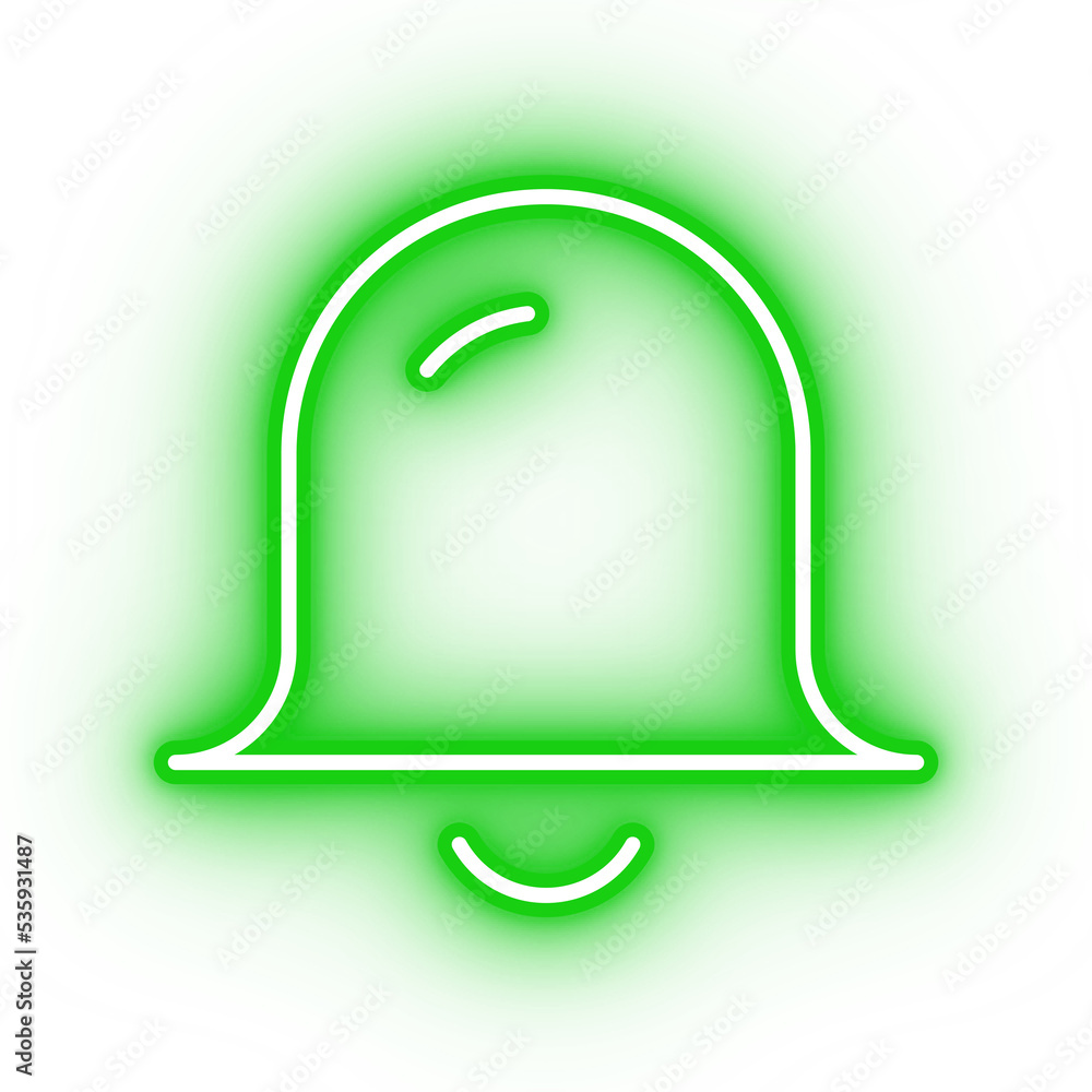 Neon green bell icon, glowing notification icon on transparent ...
