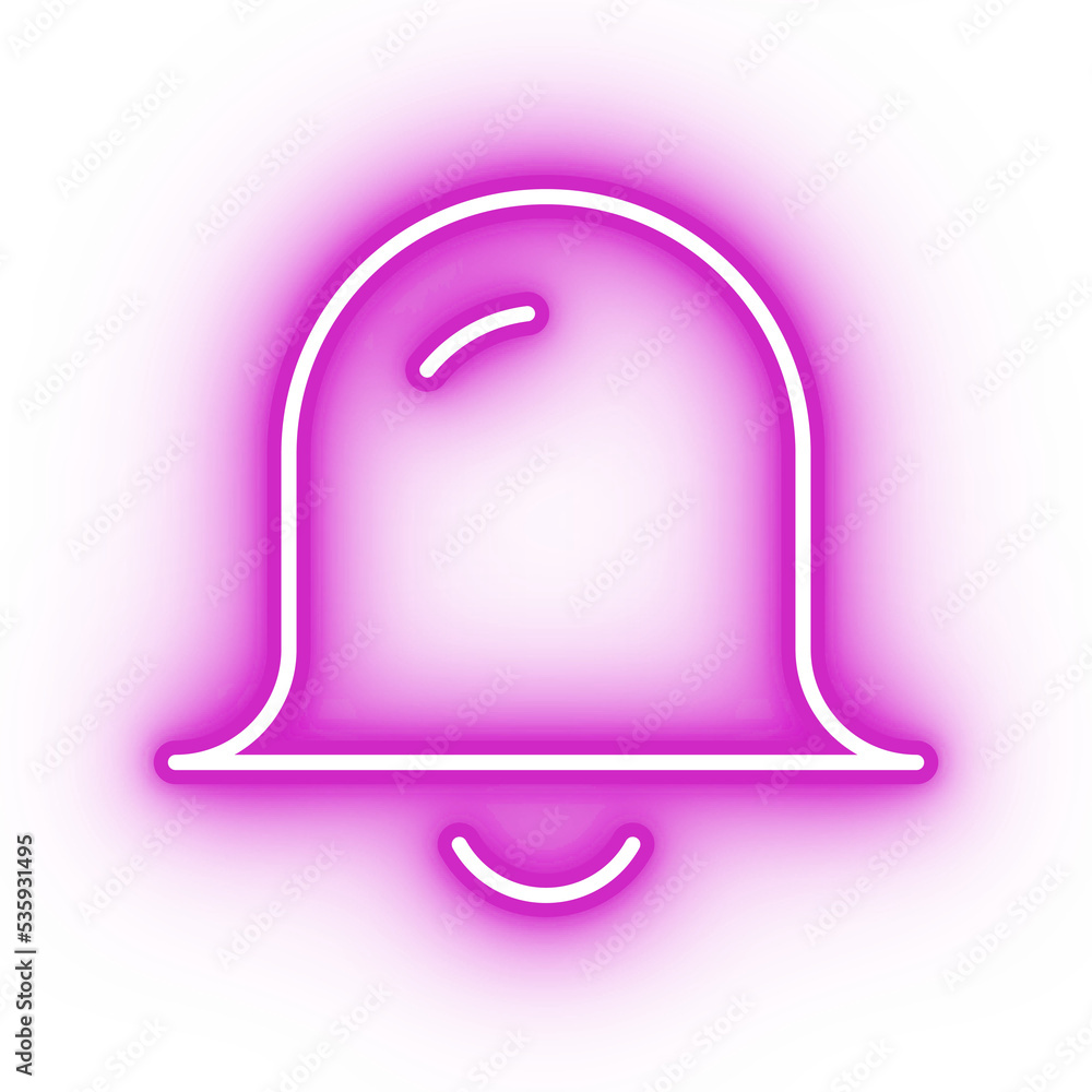 Neon pink bell icon, glowing notification icon on transparent ...