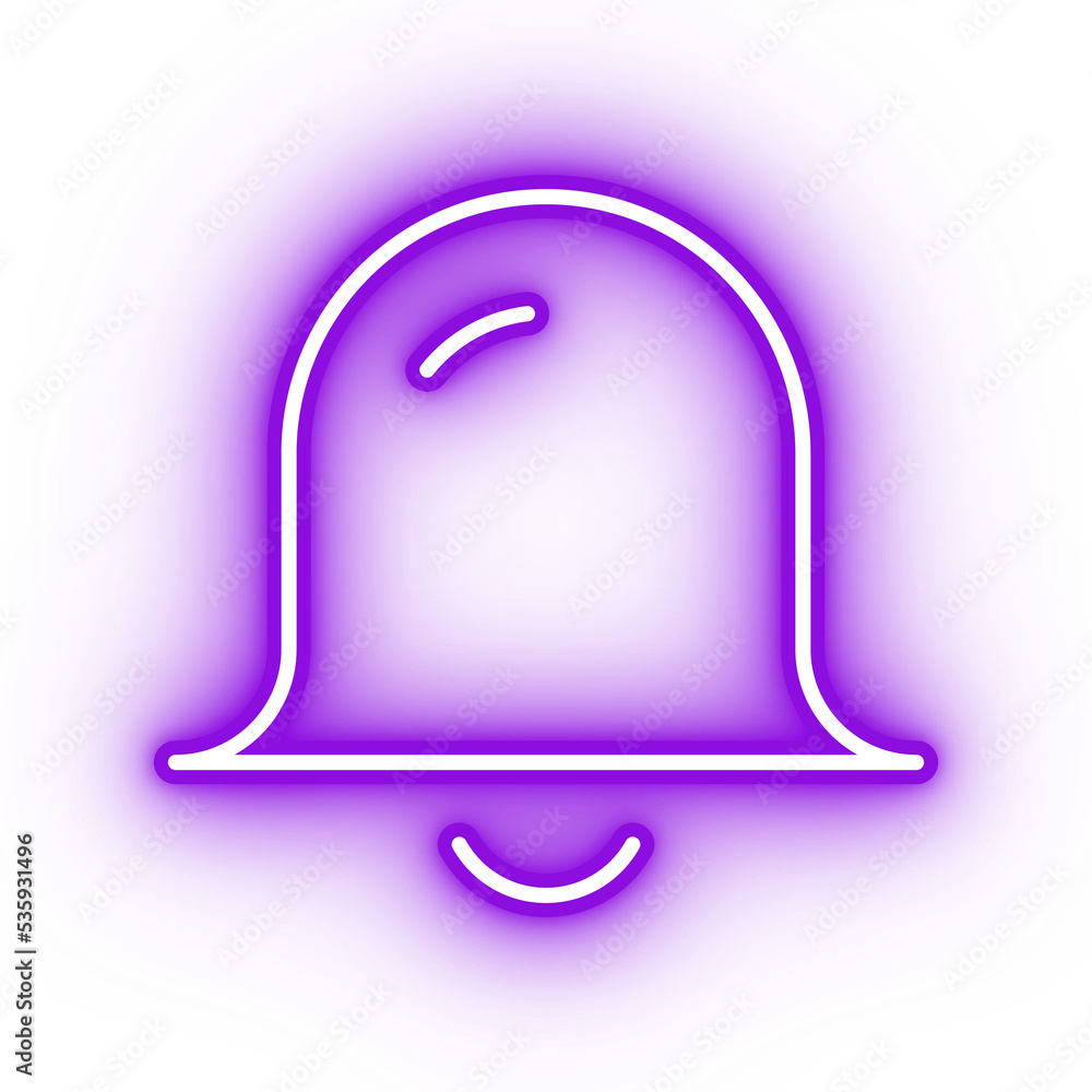Neon purple bell icon, glowing notification icon on transparent ...