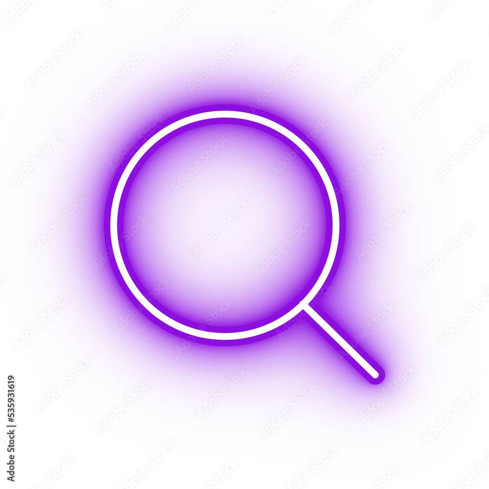 Neon purple magnifying glass icon, glowing search icon on transparent ...