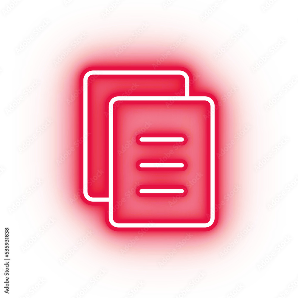 Neon red document icon, glowing paper icon on transparent background ...