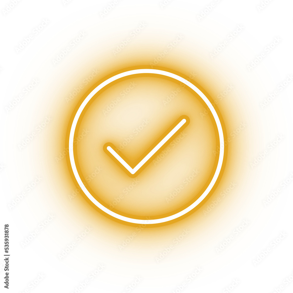 Neon yellow tick icon, glowing accept icon on transparent background ...