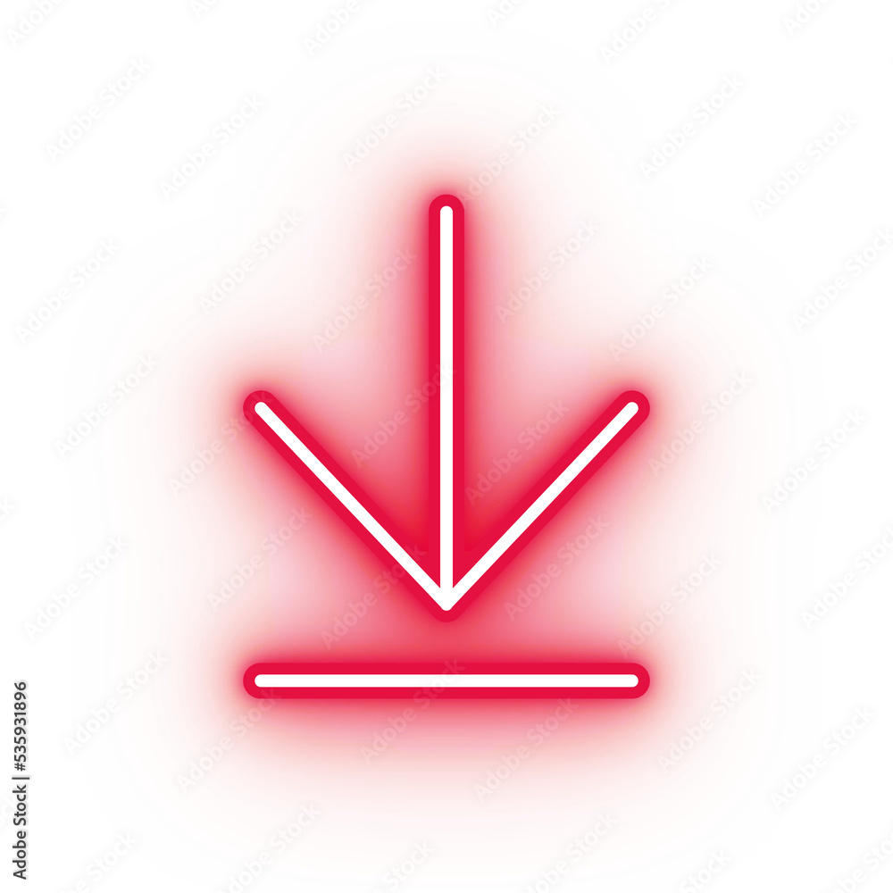 Neon red download icon, glowing save arrow icon on transparent ...