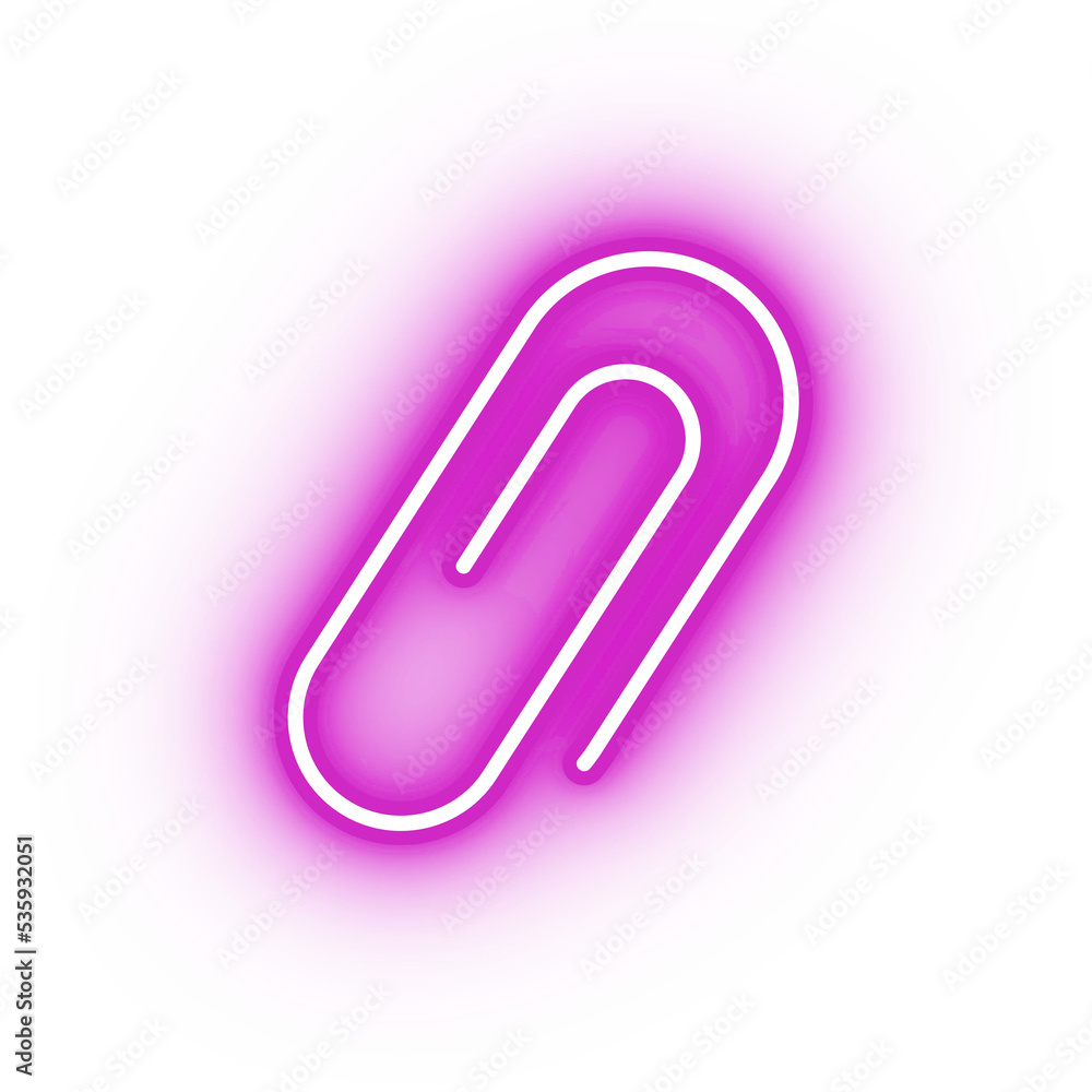 Neon pink paper clip icon, glowing attachment icon on transparent ...