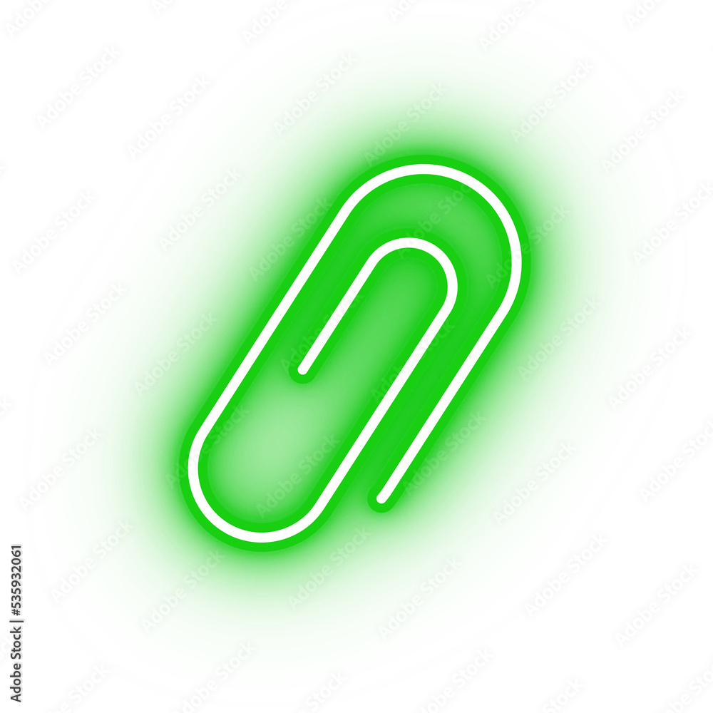 Neon green paper clip icon, glowing attachment icon on transparent ...