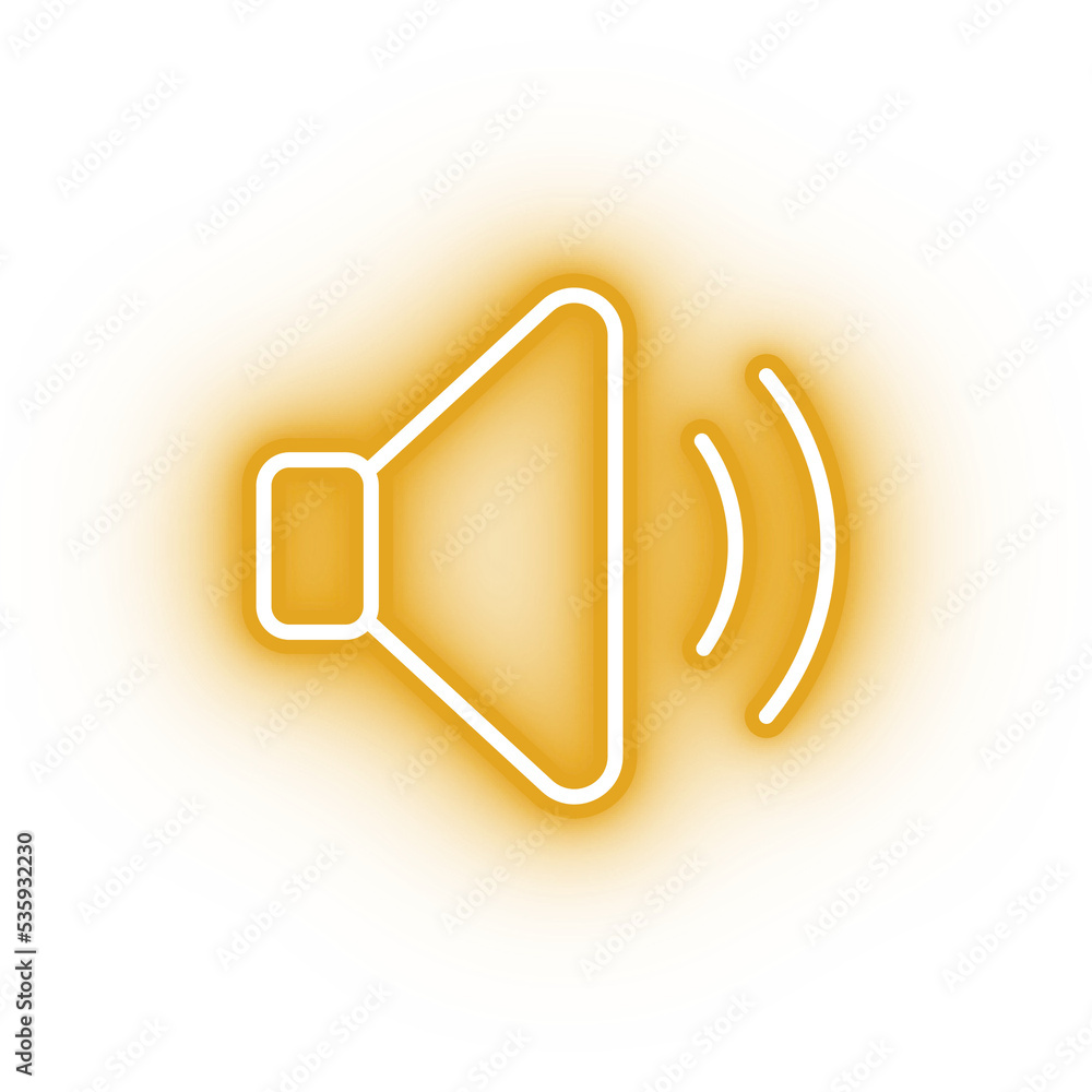 ภาพประกอบสต็อก Neon yellow speaker icon, glowing speaker icon on ...