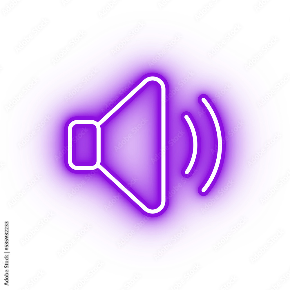 Neon purple speaker icon, glowing speaker icon on transparent ...