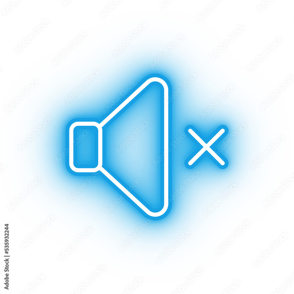Neon blue mute icon, glowing speaker icon on transparent background ...