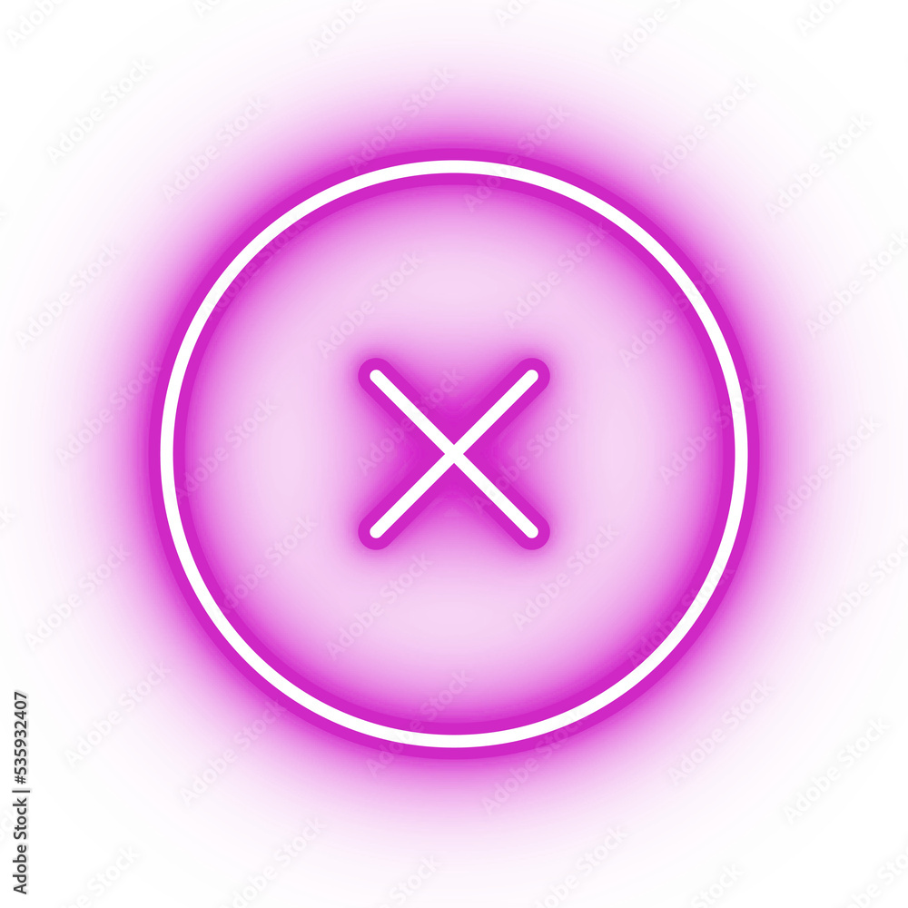 Neon pink remove button icon, glowing x icon on transparent background ...