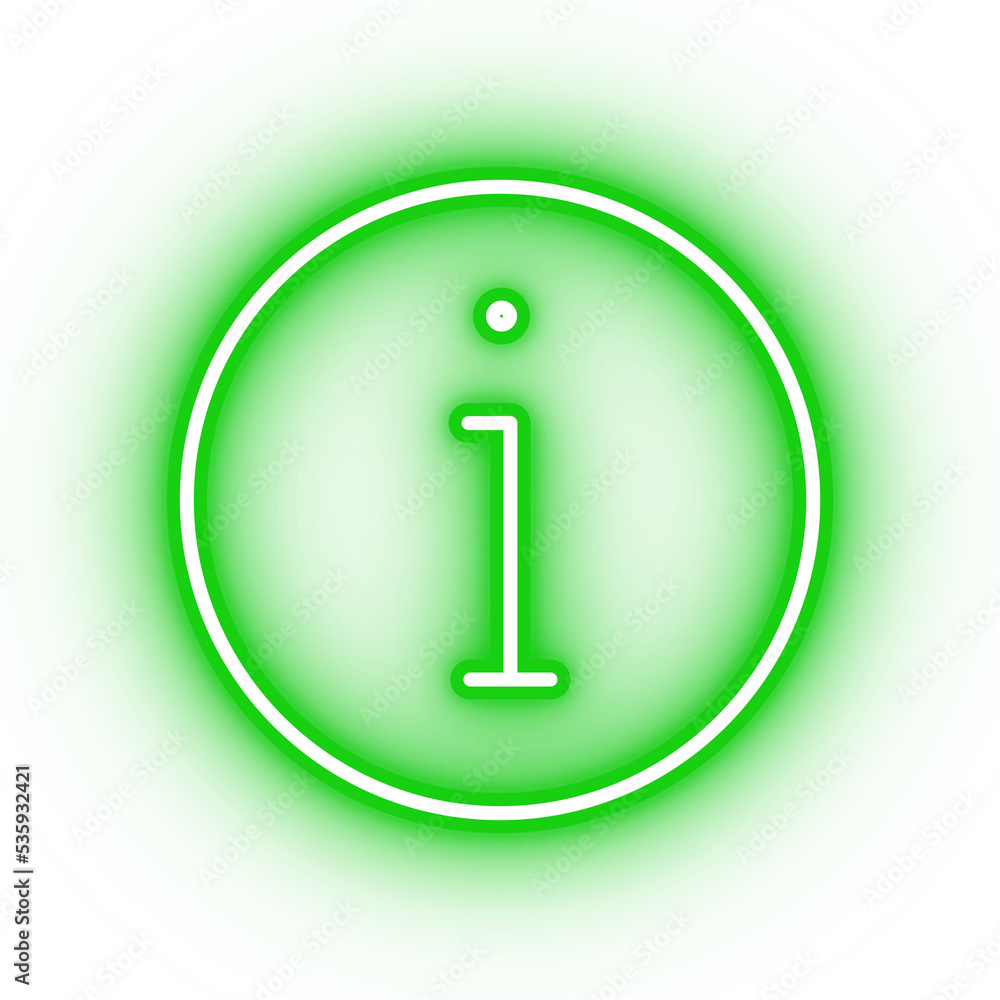 Neon green information icon, glowing info icon on transparent ...