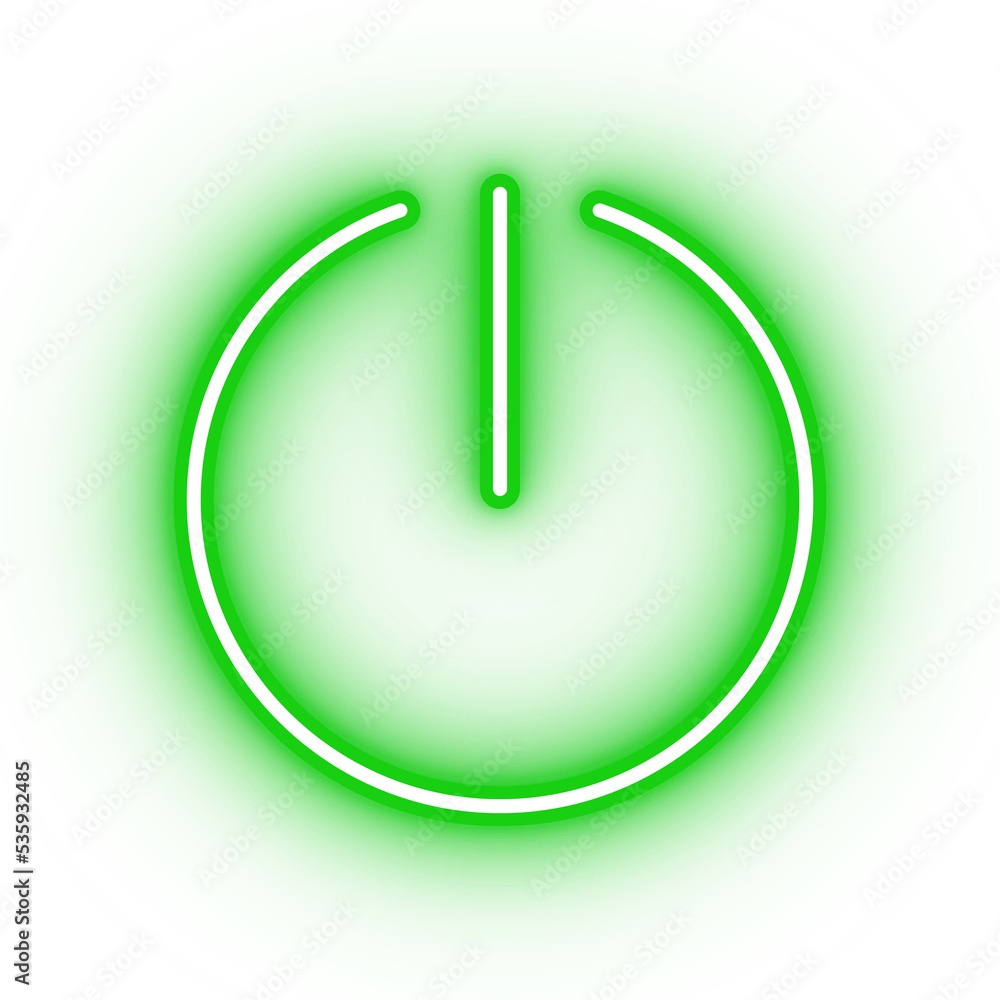 Neon green power icon, glowing power button on transparent background ...