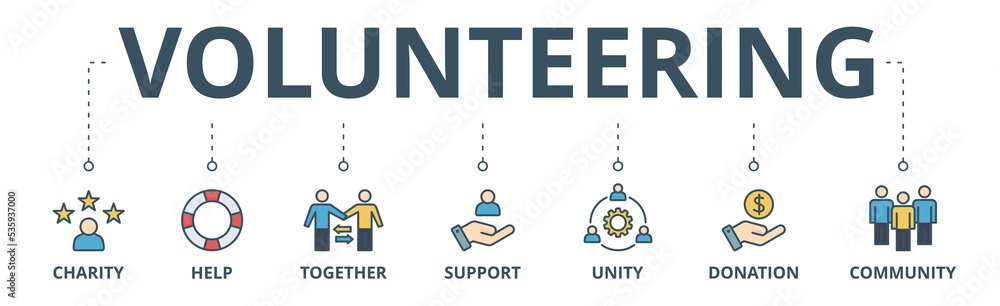 Volunteering banner web icon vector illustration concept for volunteer ...