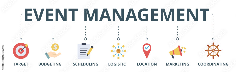 Event management banner web icon vector illustration concept with icon ...