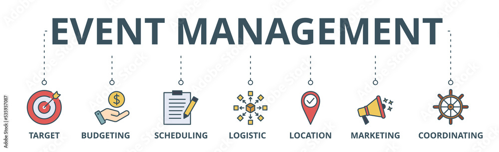 Event management banner web icon vector illustration concept with icon ...
