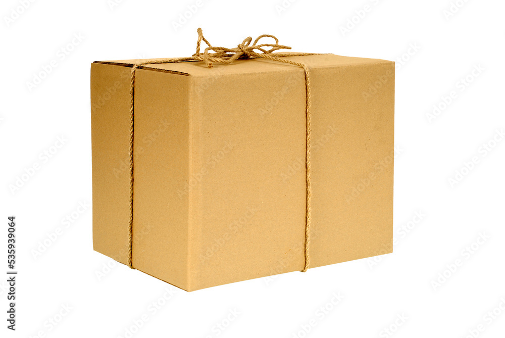 Plain brown cardboard shipping box with rope photo transparent ...