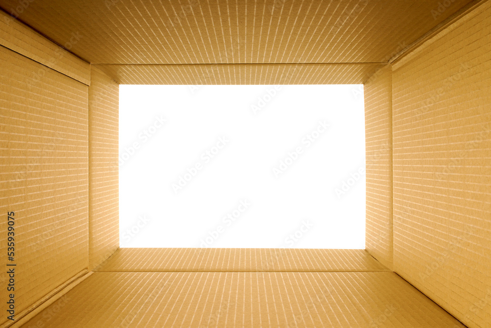 Cardboard box frame border looking through up isolated center ...