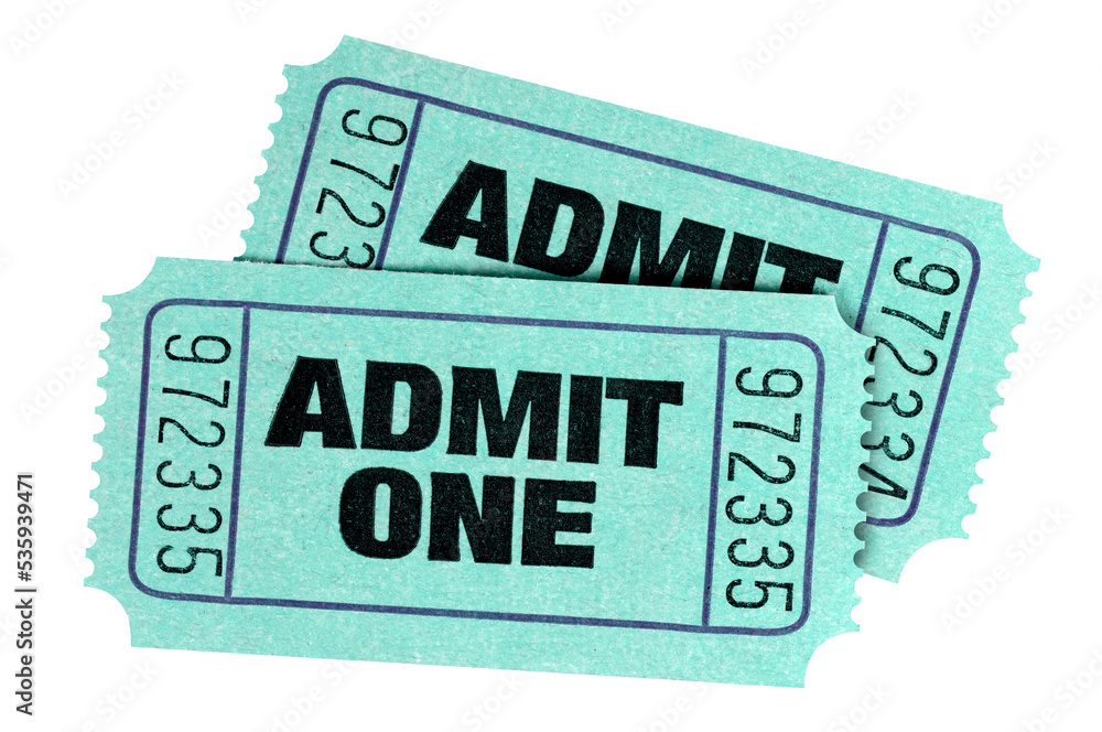 Two green admit one movie tickets isolated transparent background photo ...
