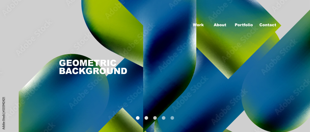 Glassmorphism landing page background template. Colorful glass shapes ...