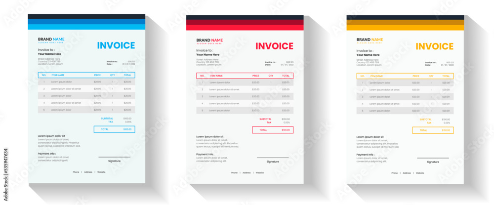 modern invoice Template in 4 different color for your corporate ...