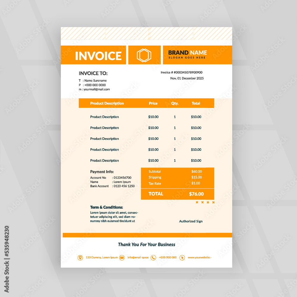 Clean and simple corporate company business invoice template Stock ...