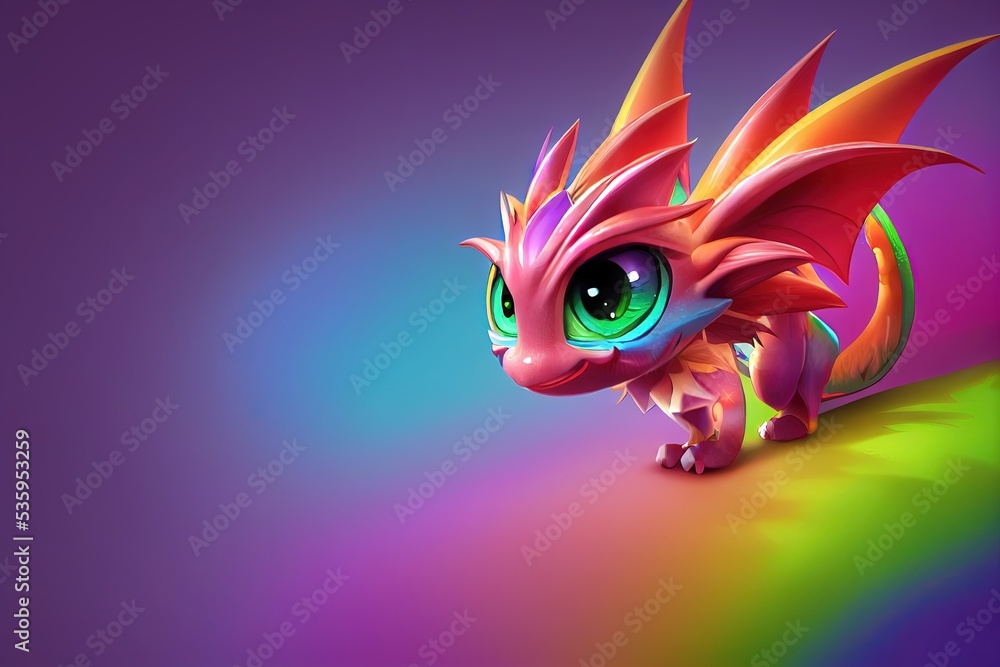 3D rendered computer generated image of an adorable kawaii baby dragon. Modern animation style ...