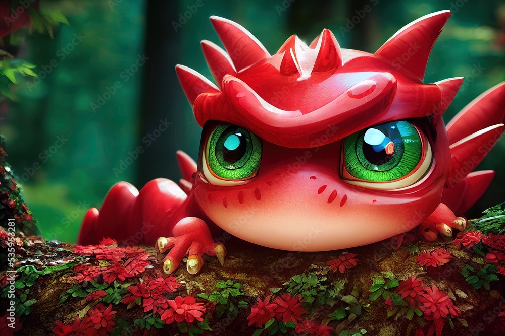3D rendered computer generated image of an adorable kawaii baby dragon ...