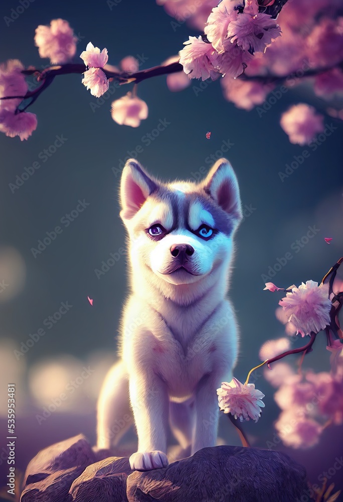 An adorable Siberian Husky puppy 3D computer generated image made to ...