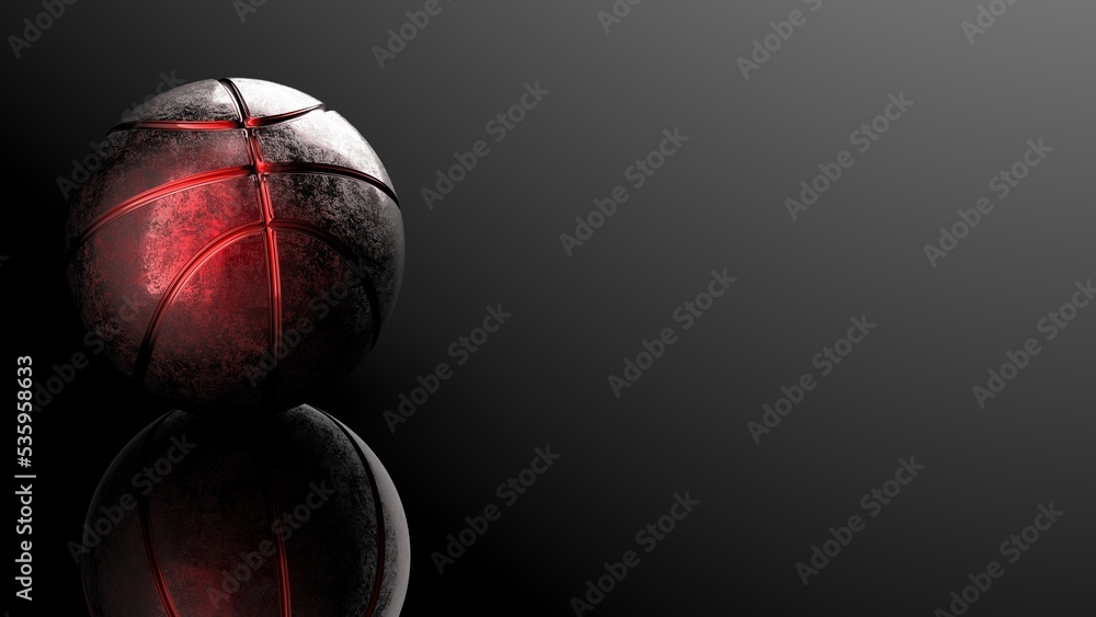 Red metallic basketball under black-white lighting background. Concept ...
