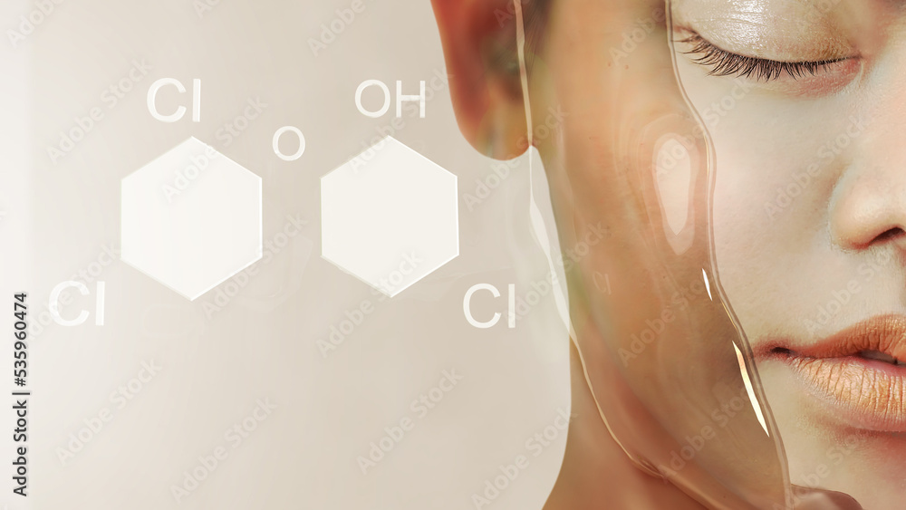 The liquid flows through the face representing a 3D skin nourishing ...