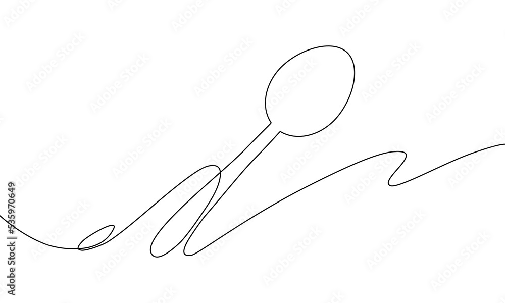 Continuous line drawing of spoon, object one line, single line art ...