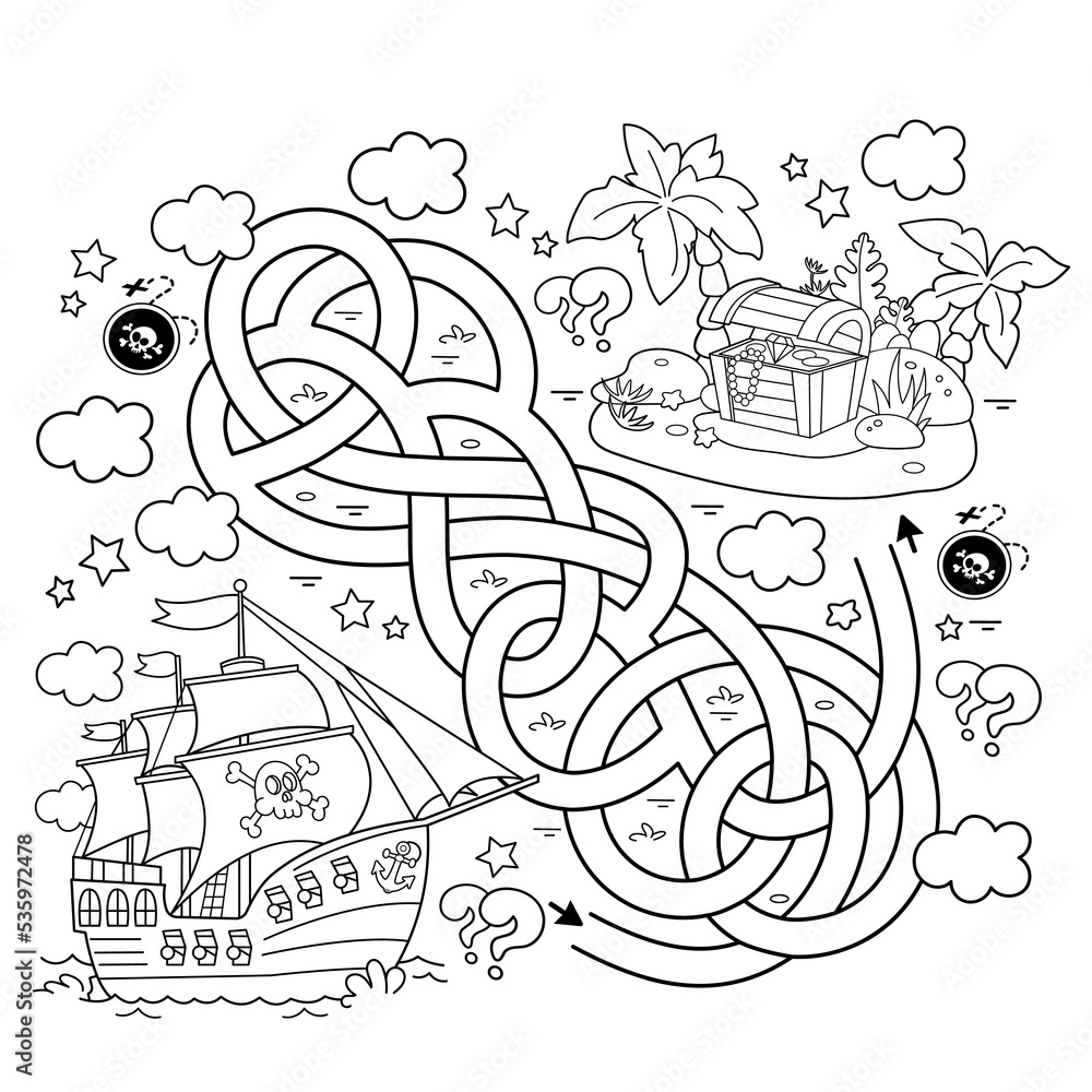 Maze or Labyrinth Game. Puzzle. Tangled road. Coloring Page Outline Of ...