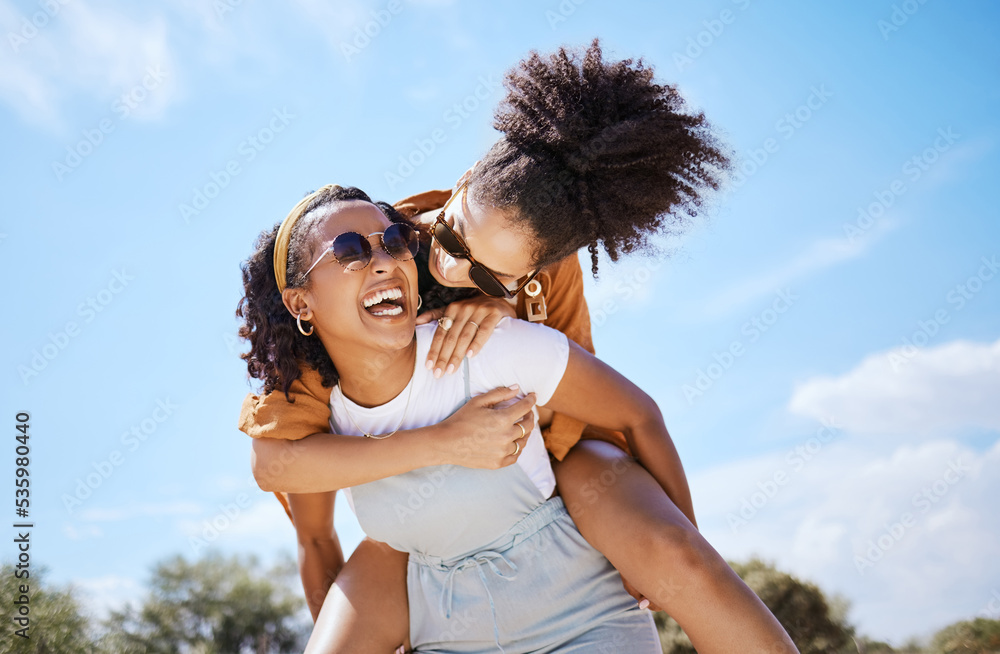 Freedom, friends and black women at a beach, crazy and having fun with ...