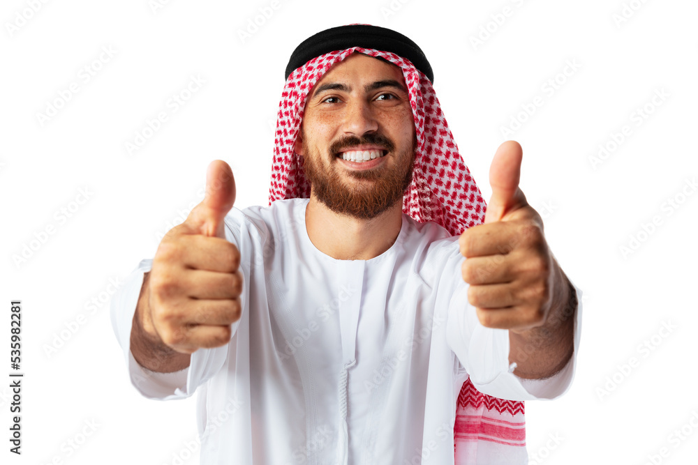 Young Arab man showing ok sign and smiling isolated on white background ...