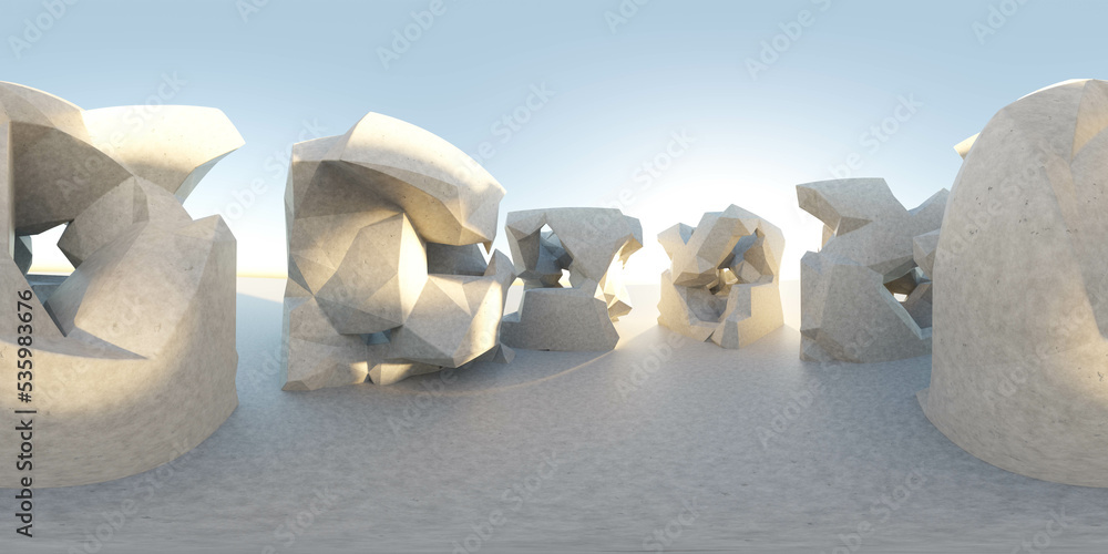 360 degree full panorama environment map of conrete futuristic cubic ...