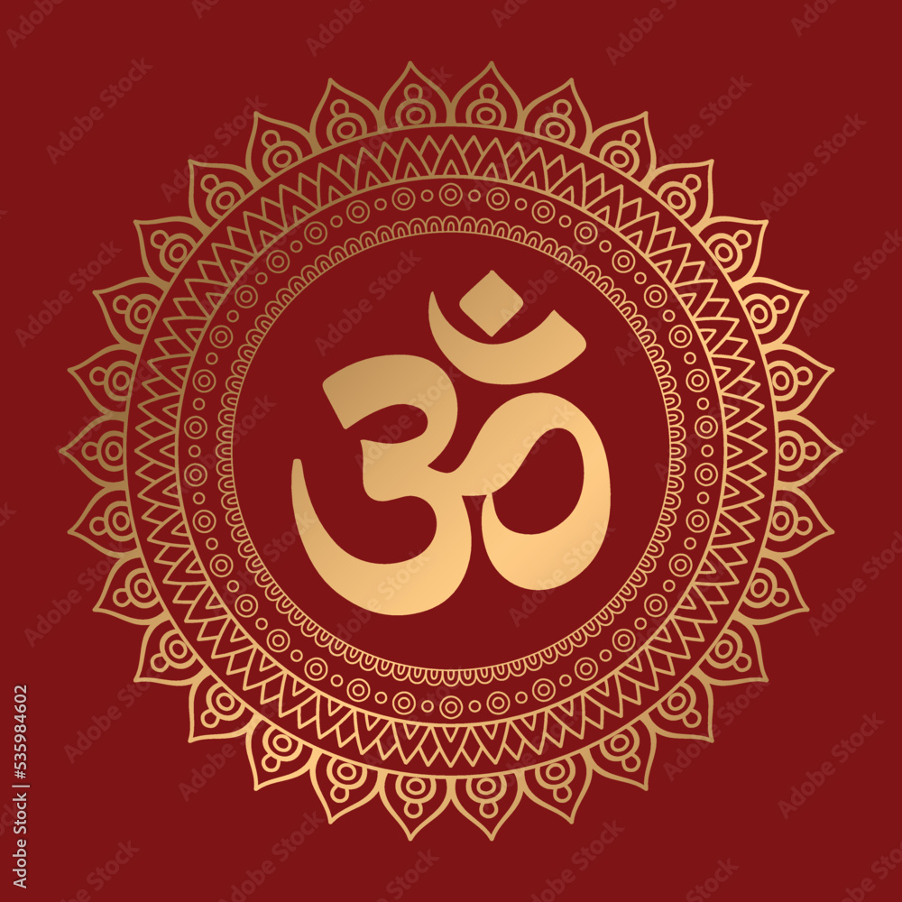 Om Hindu Symbol with Mandala Golden Color With Maroon Background ...