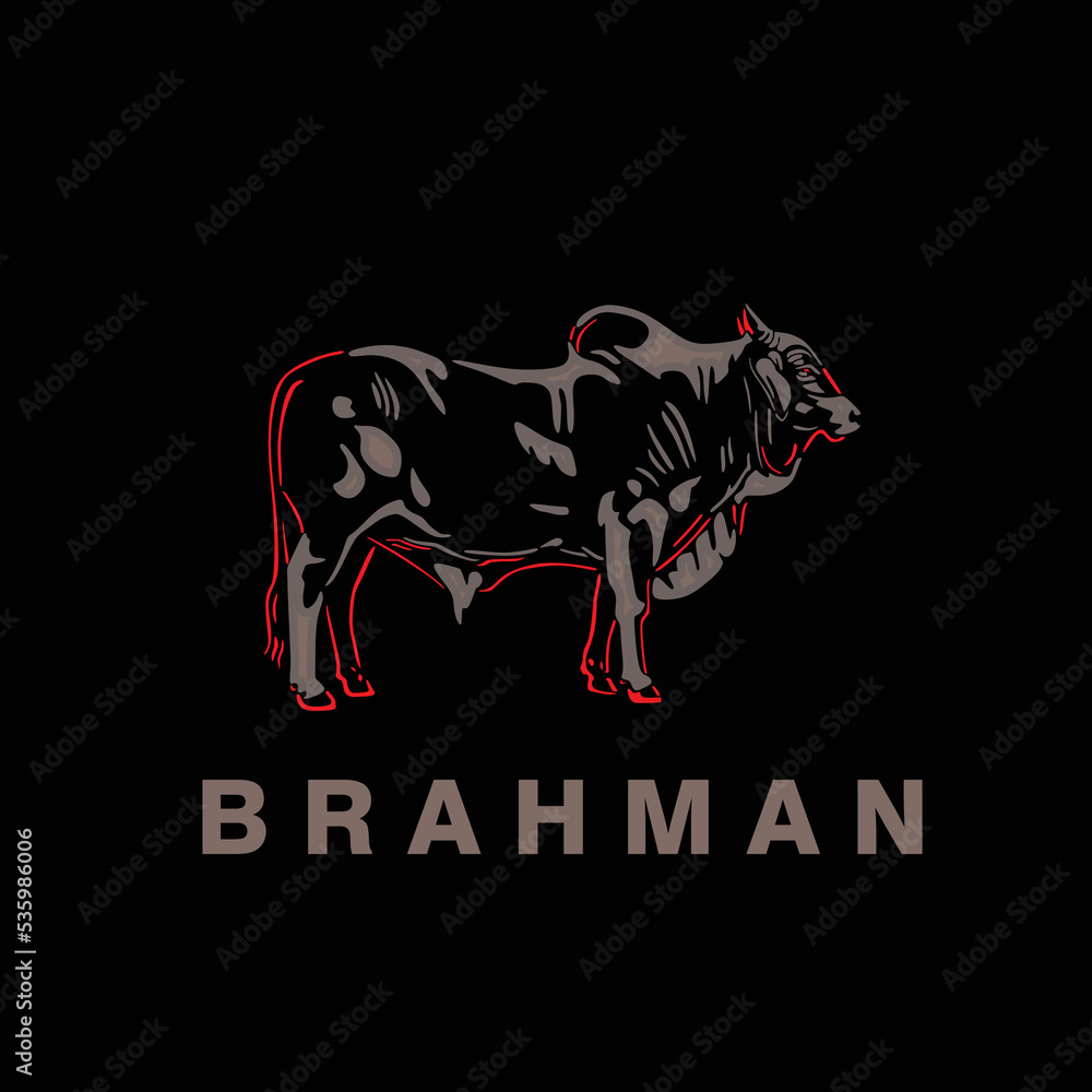 brahman bull logo, silhouette of abstract cattle standing in clack ...