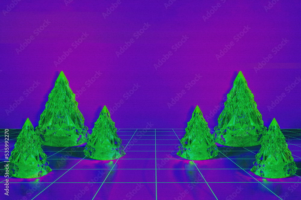 Digital distorted interlaced Christmas trees on abstract futuristic ...