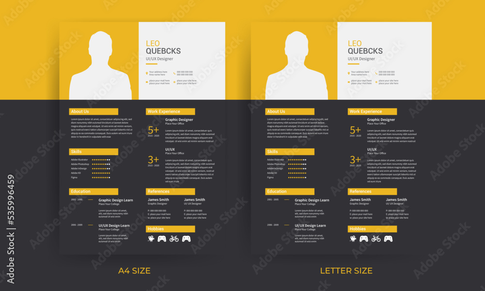 A4 and letter size professional CV Resume design for freelance and ...