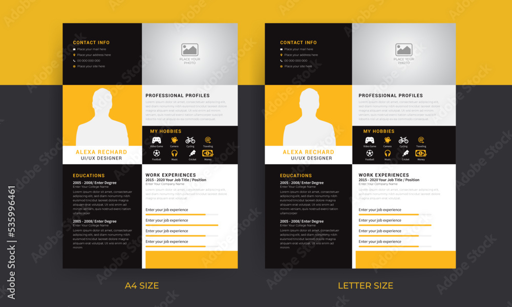 A4 and letter size professional CV Resume design for freelance and ...