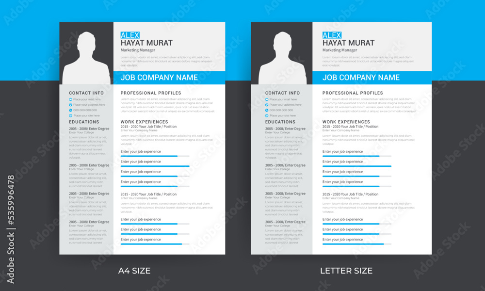 A4 and letter size professional CV Resume design for freelance and ...
