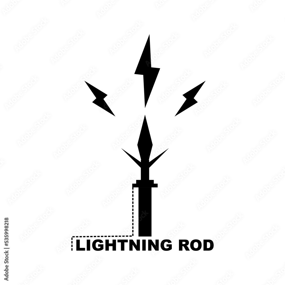 Lightning rod on top roof of building house with thunder flat vector ...